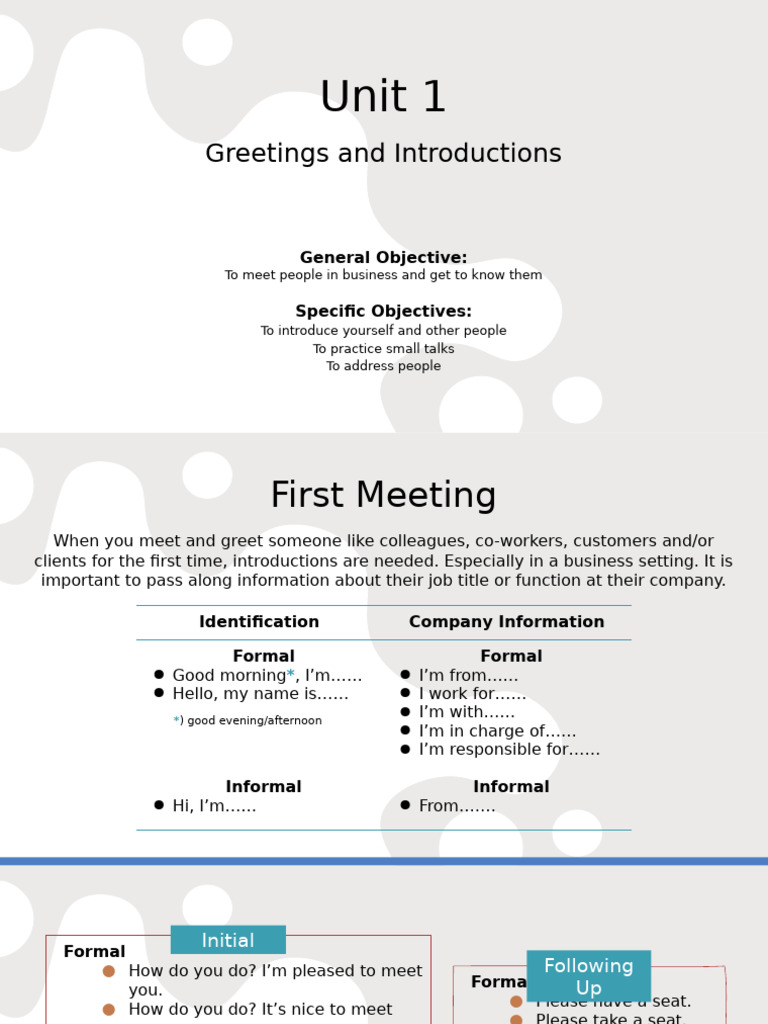 Unit 1 - Greetings and Introductions | PDF