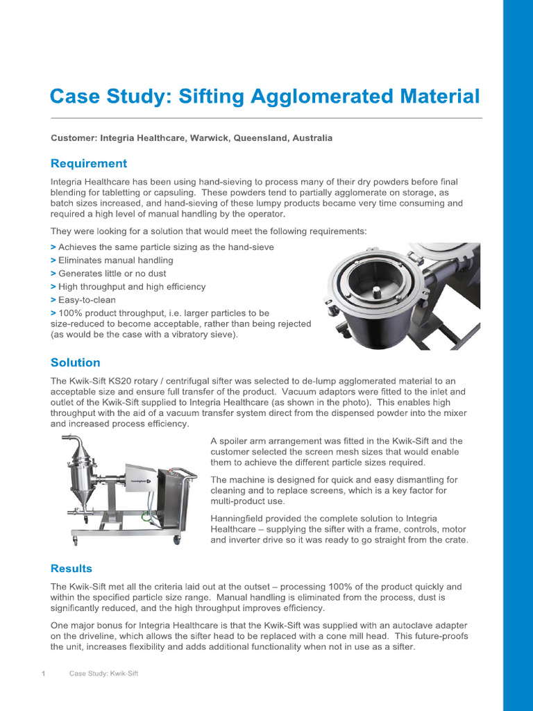 Case Study Kwik-Sift Integria Healthcare-1 | PDF | Technology & Engineering