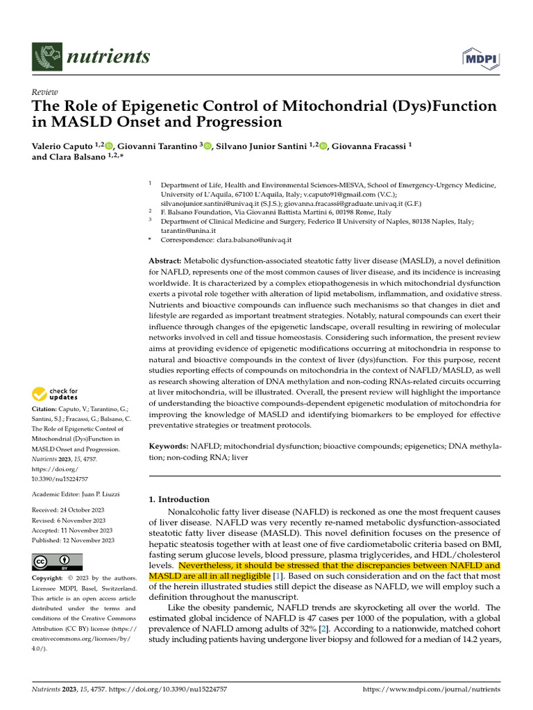 (Nut) The Role of Epigenetic Control of Mitochondrial (Dys) Function in ...