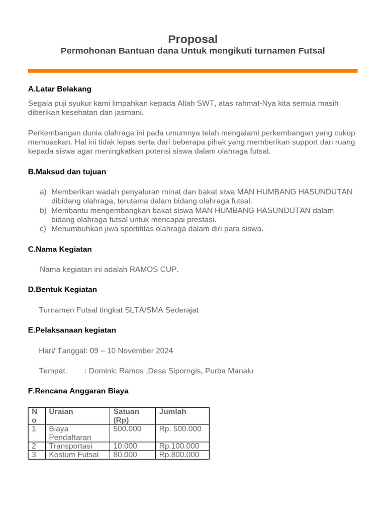 Proposal Futsal 1 | PDF