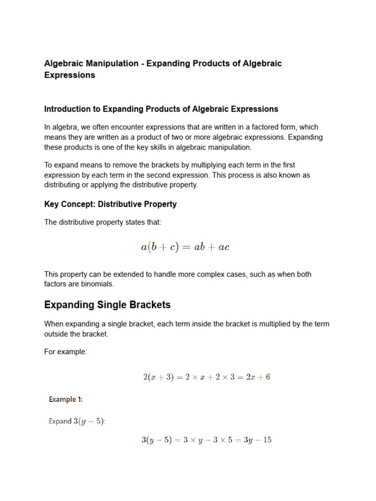 Algebraic Manipulation - Expanding Products of Algebraic Expressions ...