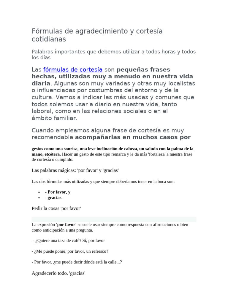 Fórmulas de Agradecimiento y Cortesía Cotidianas | PDF
