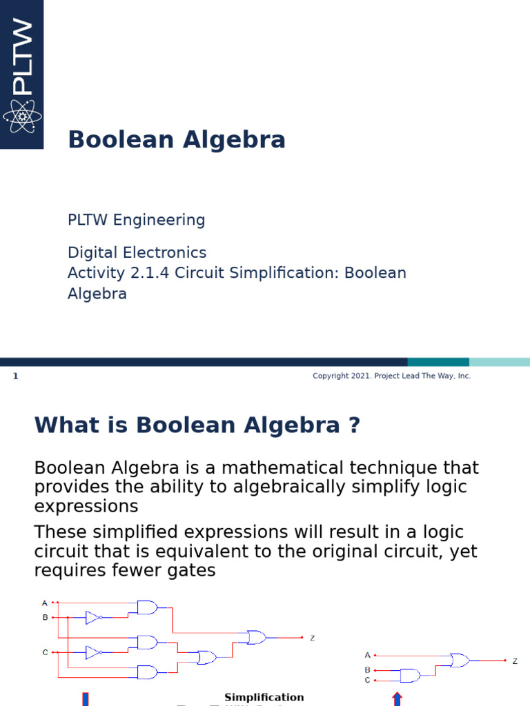 De 214 Circuit Simplification Boolean Algebra Pdf Boolean Algebra