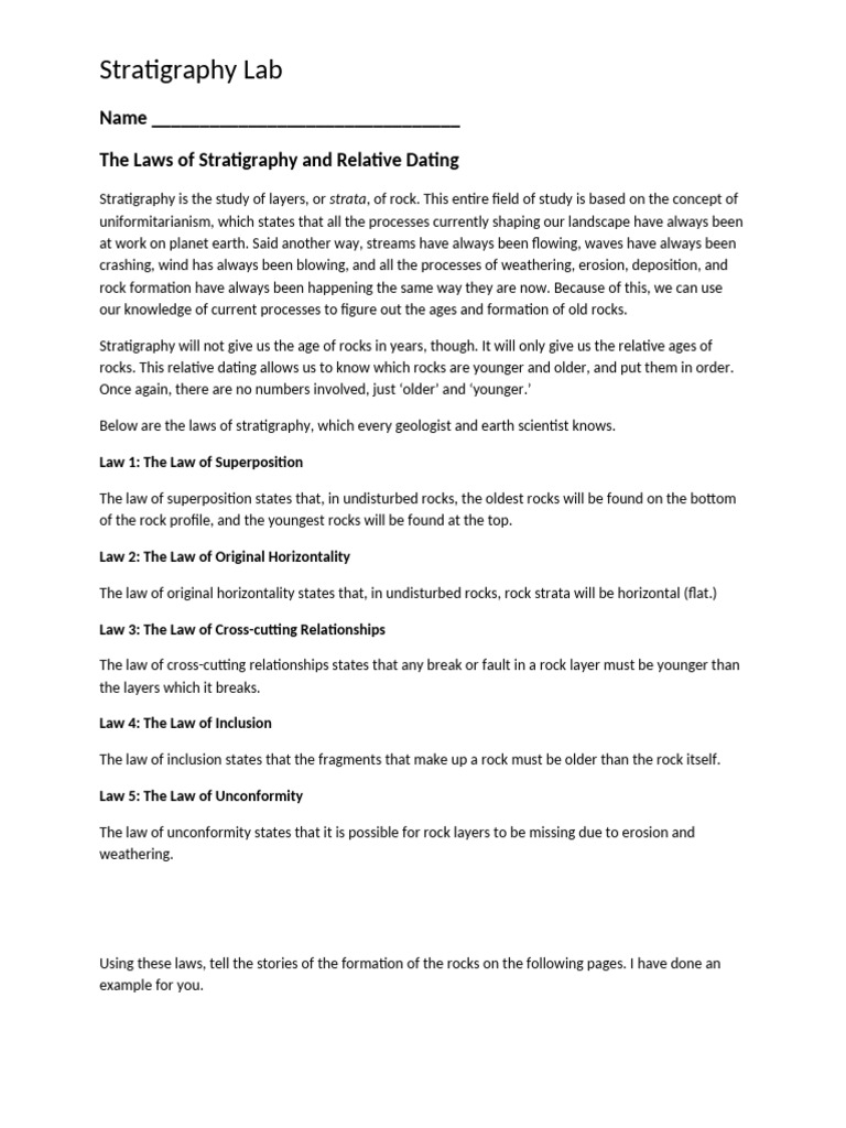 The Laws of Stratigraphy and Relative Dating Lab | PDF | Stratigraphy ...