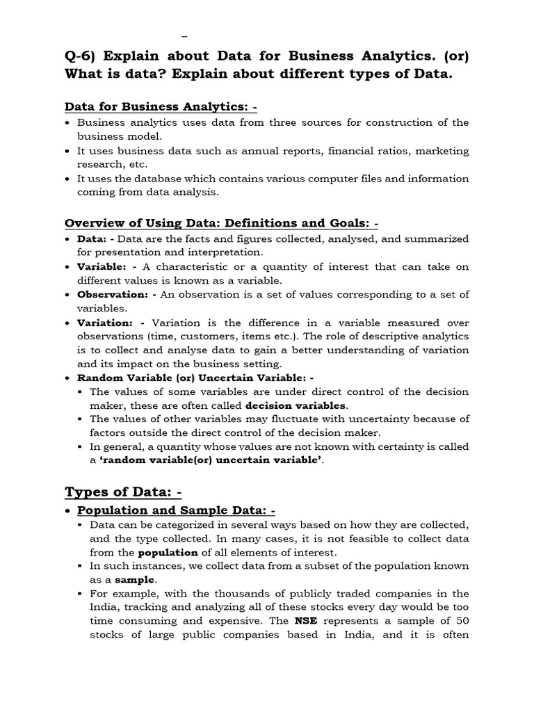 Data Types in Business Analytics | PDF | Mean | Mode (Statistics)