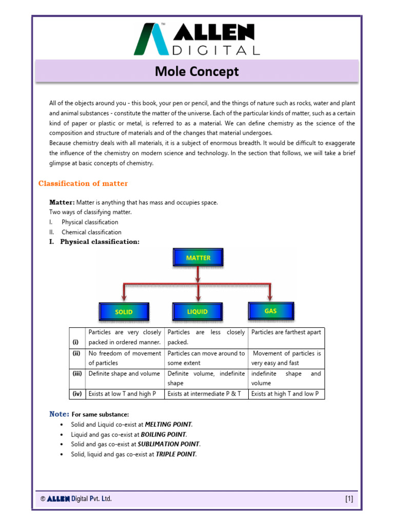 Sheet Theory Mole Concept | PDF | Mole (Unit) | Atoms