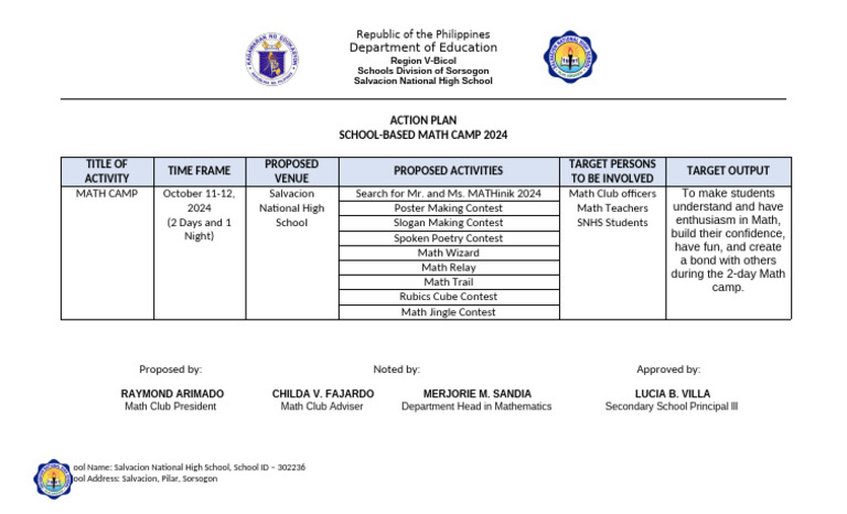 GENERAL-ACTION-PLAN-MATH-CAMP | PDF