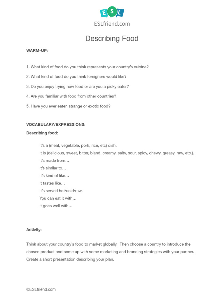 Describing Global Cuisine and Marketing | PDF