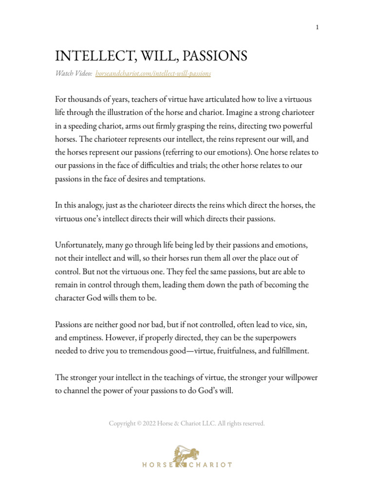 Intellect, Will, Passions - Print Friendly Handout | PDF | Virtue ...