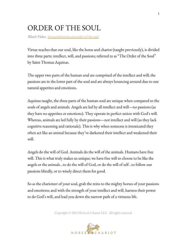 Order of The Soul - Print Friendly Handout | PDF | Soul | Thomas Aquinas