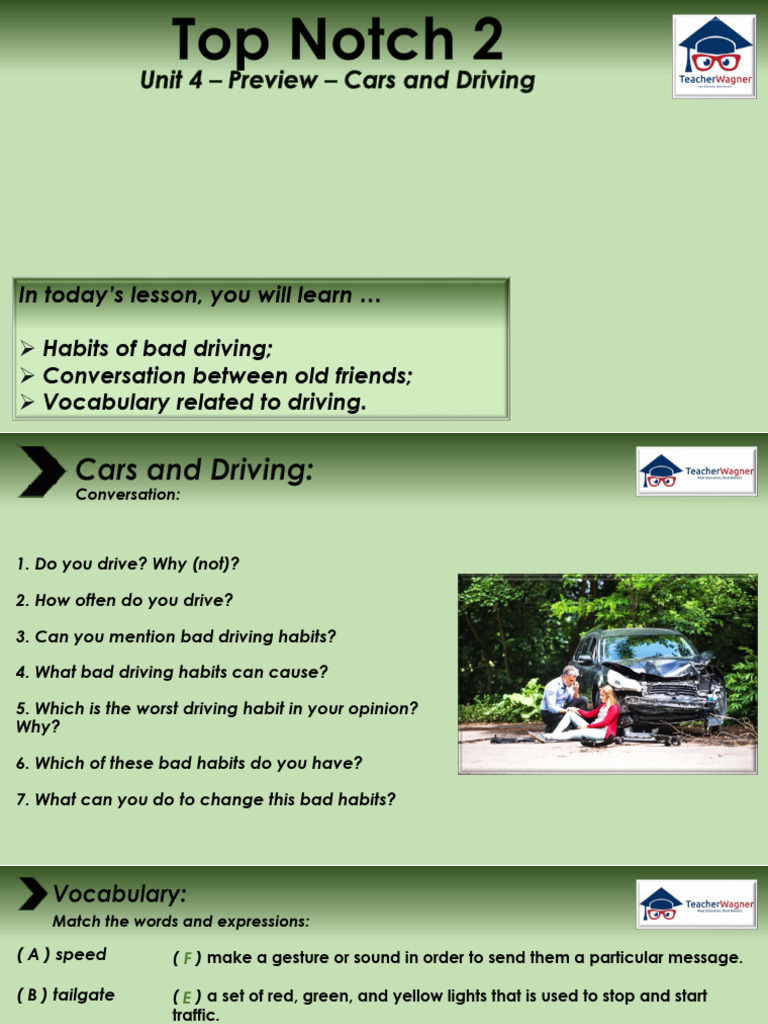 TN2 U4 Preview Cars and Driving 1 | PDF