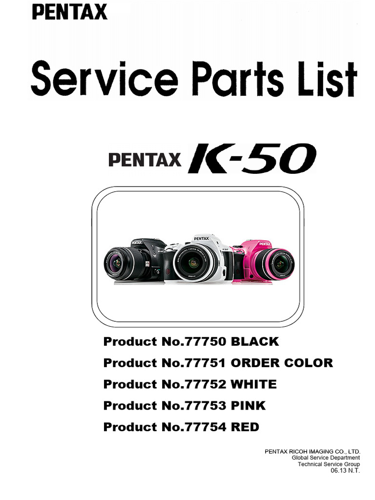 Pentax K-50 Parts List and Service Guide | PDF | Electrical Connector ...