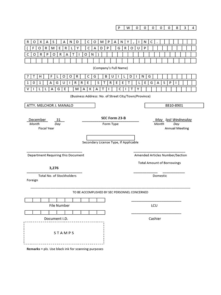SEC Form 23-B: Ownership Changes Report | PDF | Securities (Finance ...