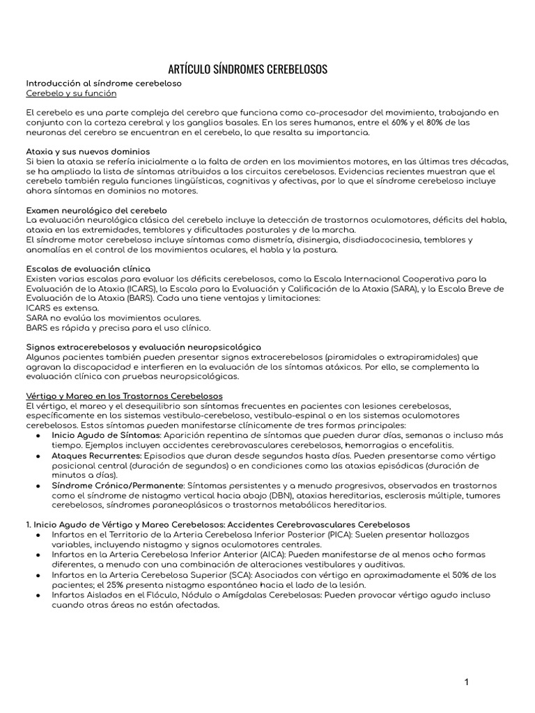 Síndromes Cerebelosos: Diagnóstico y Síntomas | PDF | Cerebelo ...