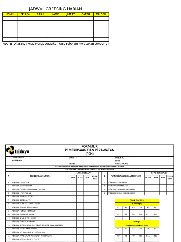 Jadwal Greesing Dan Form p2h | PDF