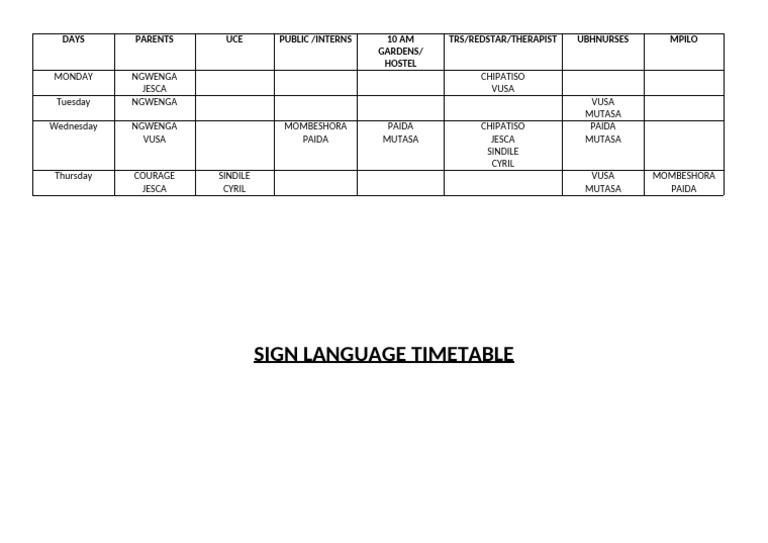 SIGN LANGUAGE TIMETABLE | PDF