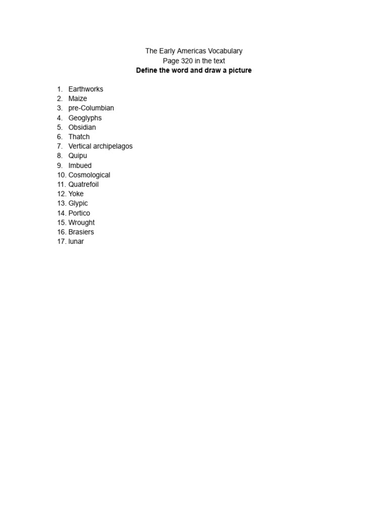 The Early Americas Vocabulary 1 | PDF | Social Science | Science ...