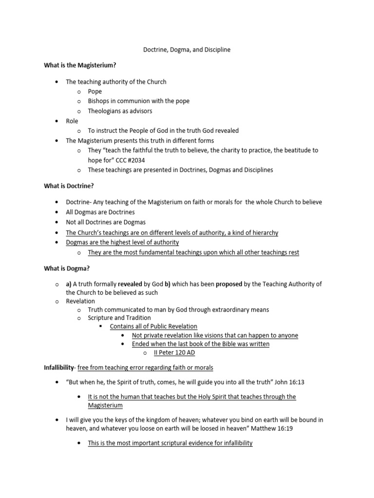 Doctrine Dogma and Discipline Notes | PDF | Catholic Church | Pope