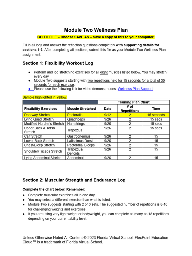 Module Two Wellness Plan | PDF | Physical Fitness | Physical Exercise