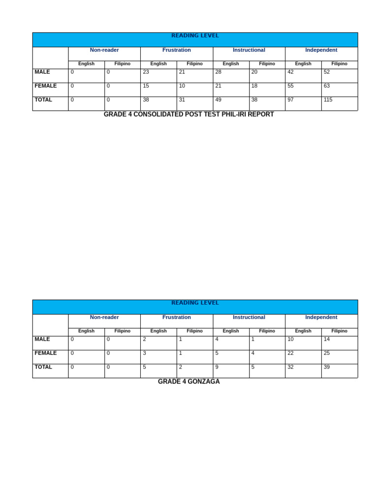 Grade 4 Reading Level Assessment Report | PDF | Learning Methods ...