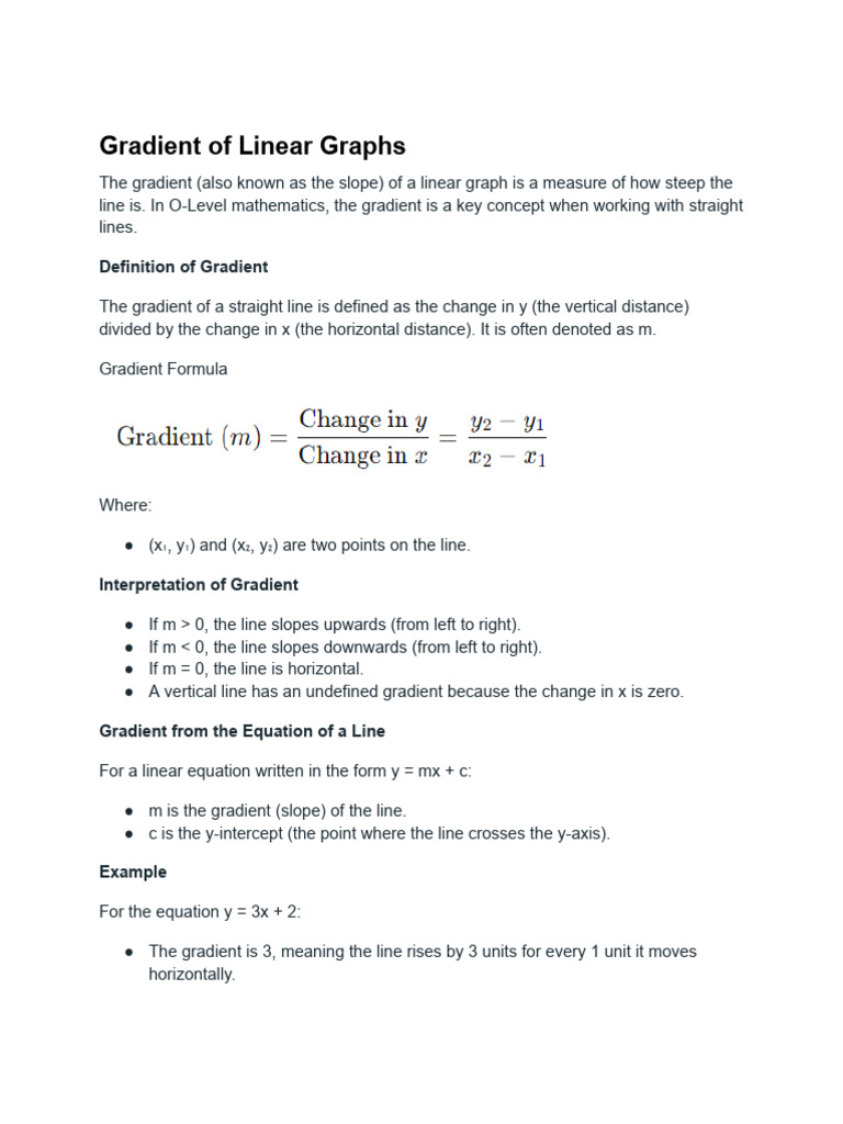 Coordinate Geometry - Gradient of Linear Graphs | PDF