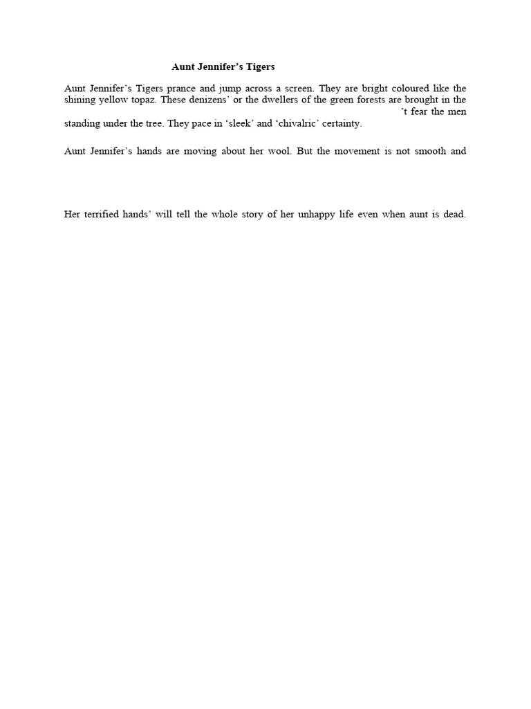 Aunt Jennifer's Tigers - Summary | PDF | Poetry