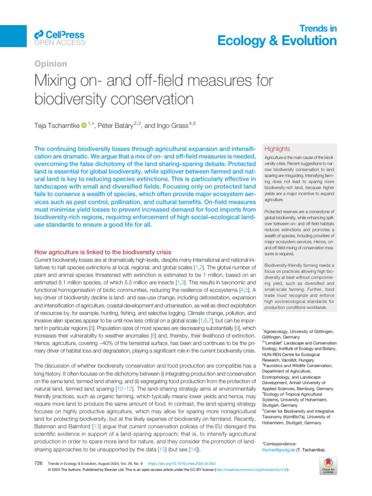 Mixing On and Off Field Measures For Biodiversity | PDF | Biodiversity ...