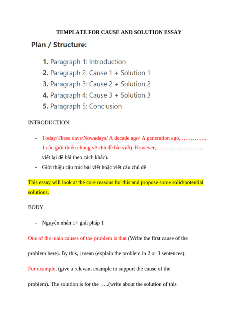 Cause and Solution Essay Template | PDF | Teachers | Behavior Modification