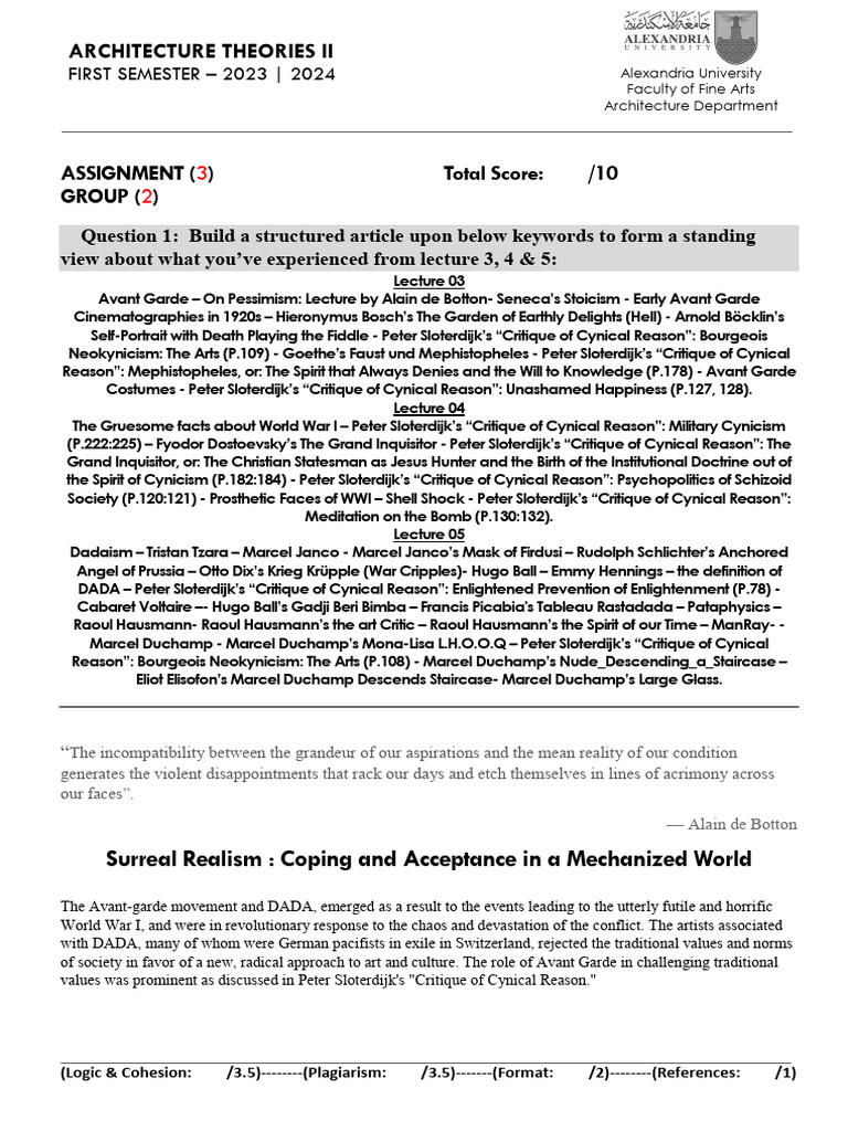 Surreal Realism: DADA, WWI and Acceptance in A Mechanized World | PDF ...