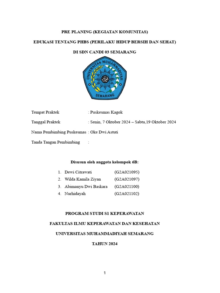 Pre - Planning - SD (PHBS) | PDF