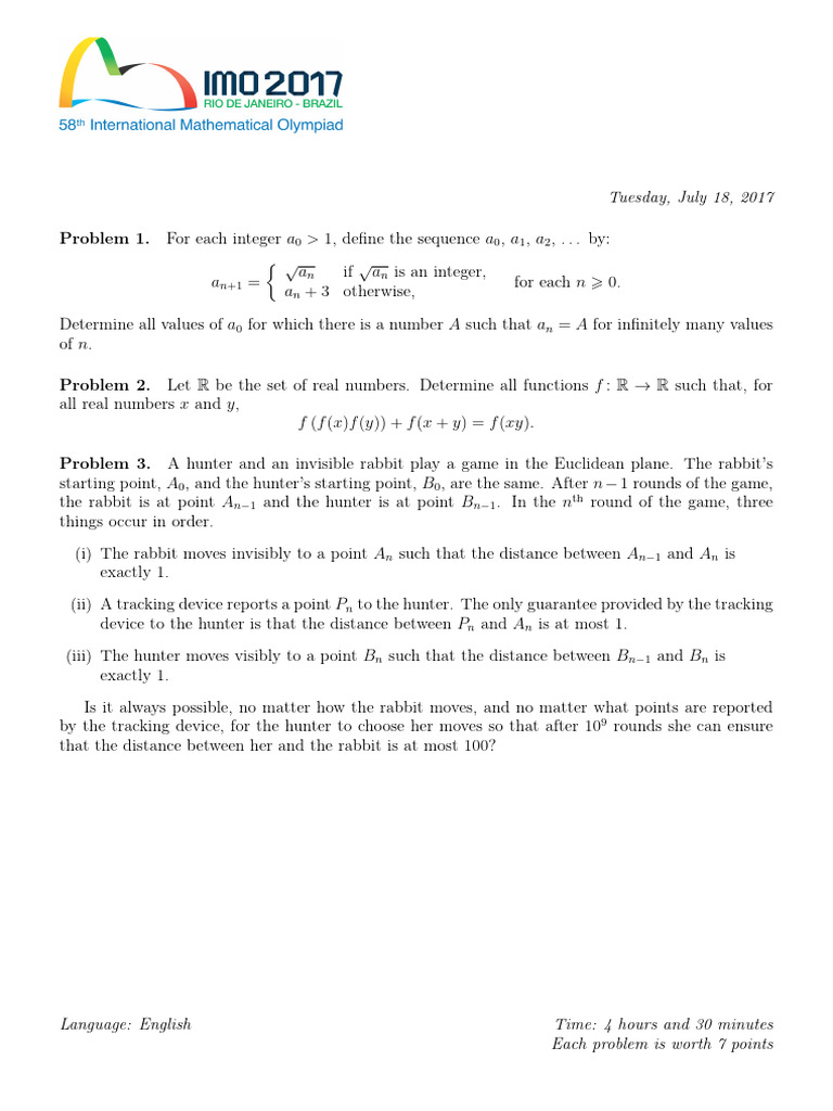 IMO 2017 Brazil 2017 - Eng | PDF | Elementary Mathematics ...