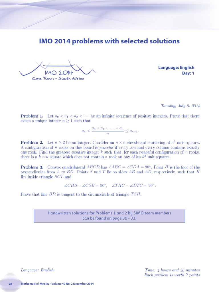 IMO 2014 Problmes With Selected Solutions | PDF