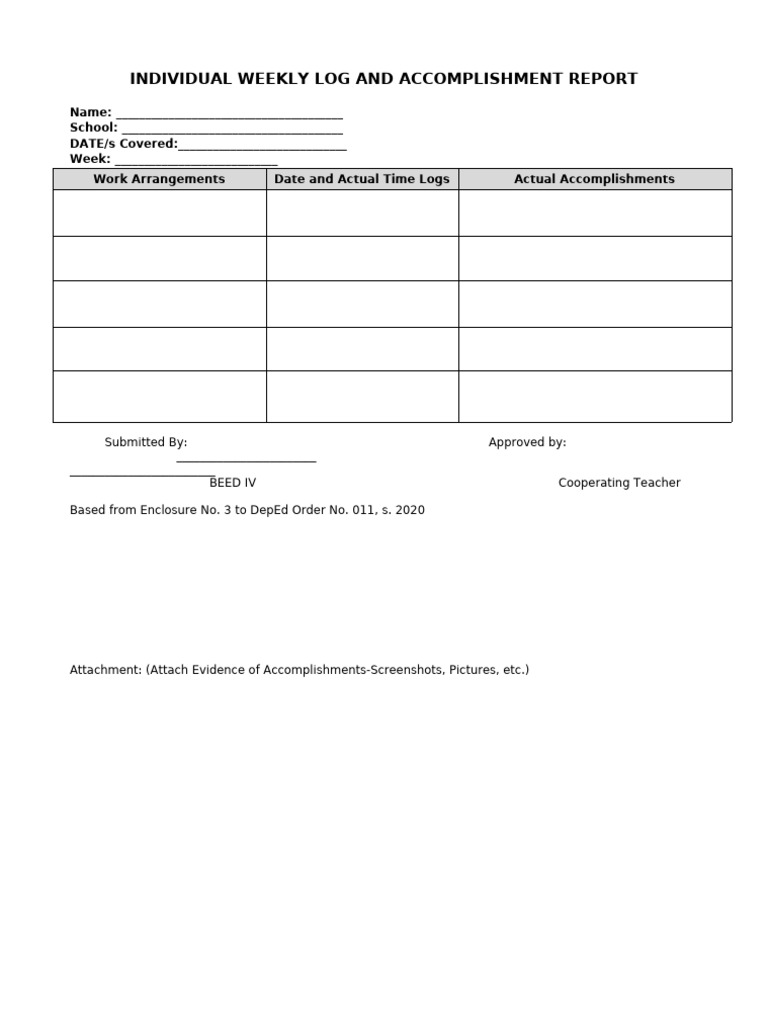 Weekly Log and Accomplishment Report | PDF