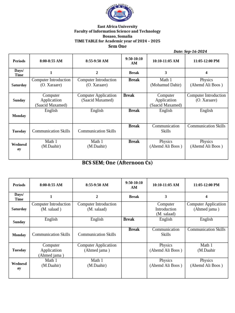 BCS Timetable SEP24 and 25 | PDF | Computing