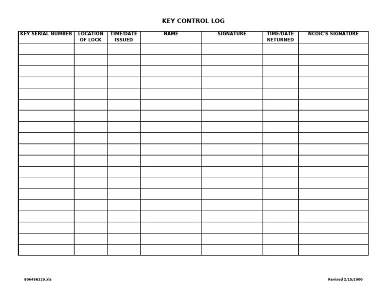 Key Control Log Template | PDF