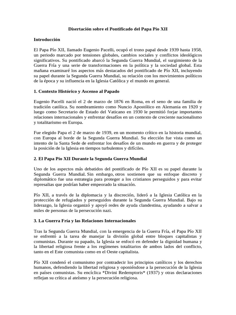 Pontificado de Pío XII: Guerra y Legado | PDF | Papa Pío Xii | Iglesia ...