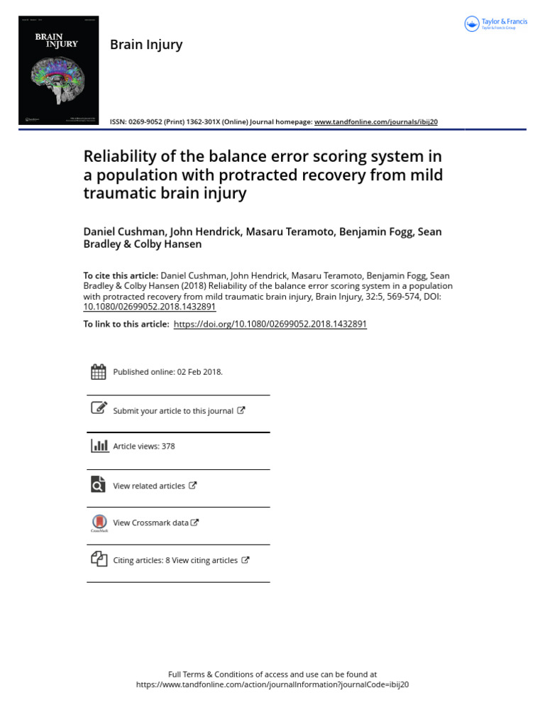 Reliability of The Balance Error Scoring System in A Population With ...