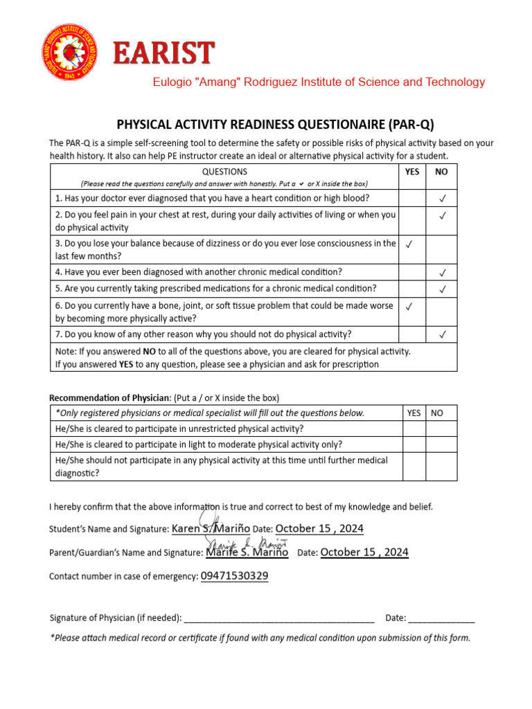 PARQ-1 | PDF | Physician | Medicine