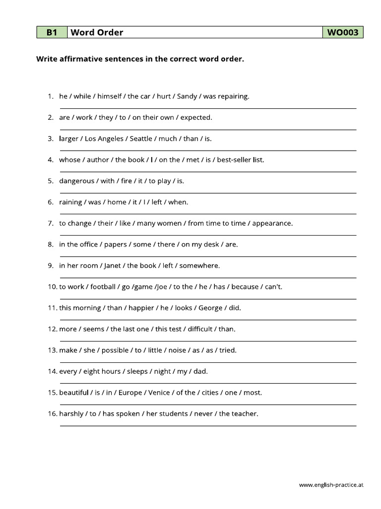 Word Order - B1 | PDF