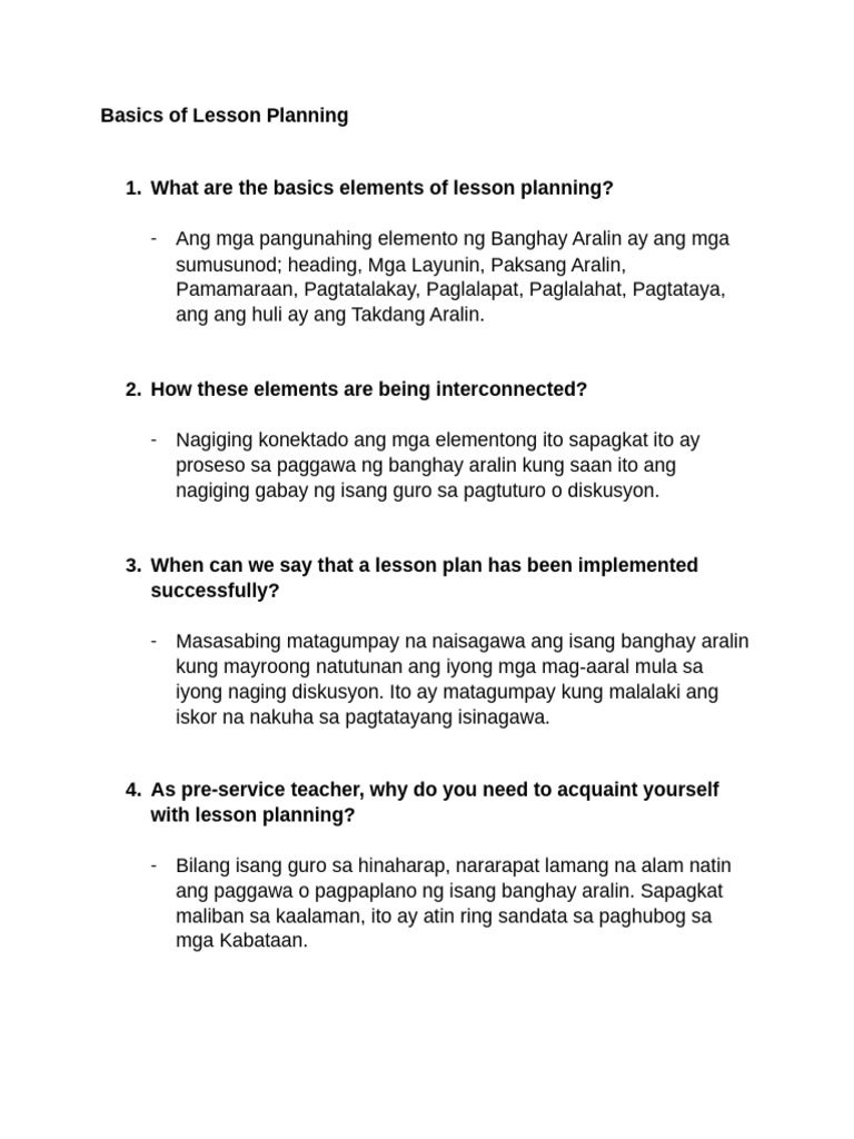 Basics of Lesson Planning | PDF