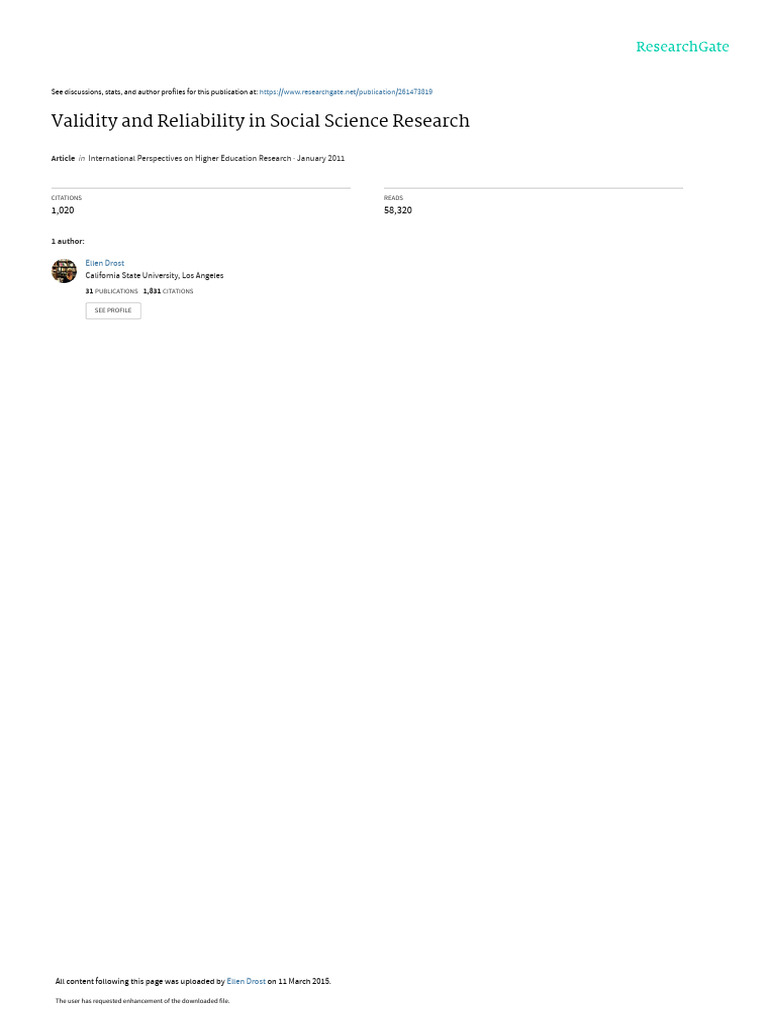 Validity and Reliability in Social Science Researc | PDF | Validity (Statistics) | Cronbach's Alpha
