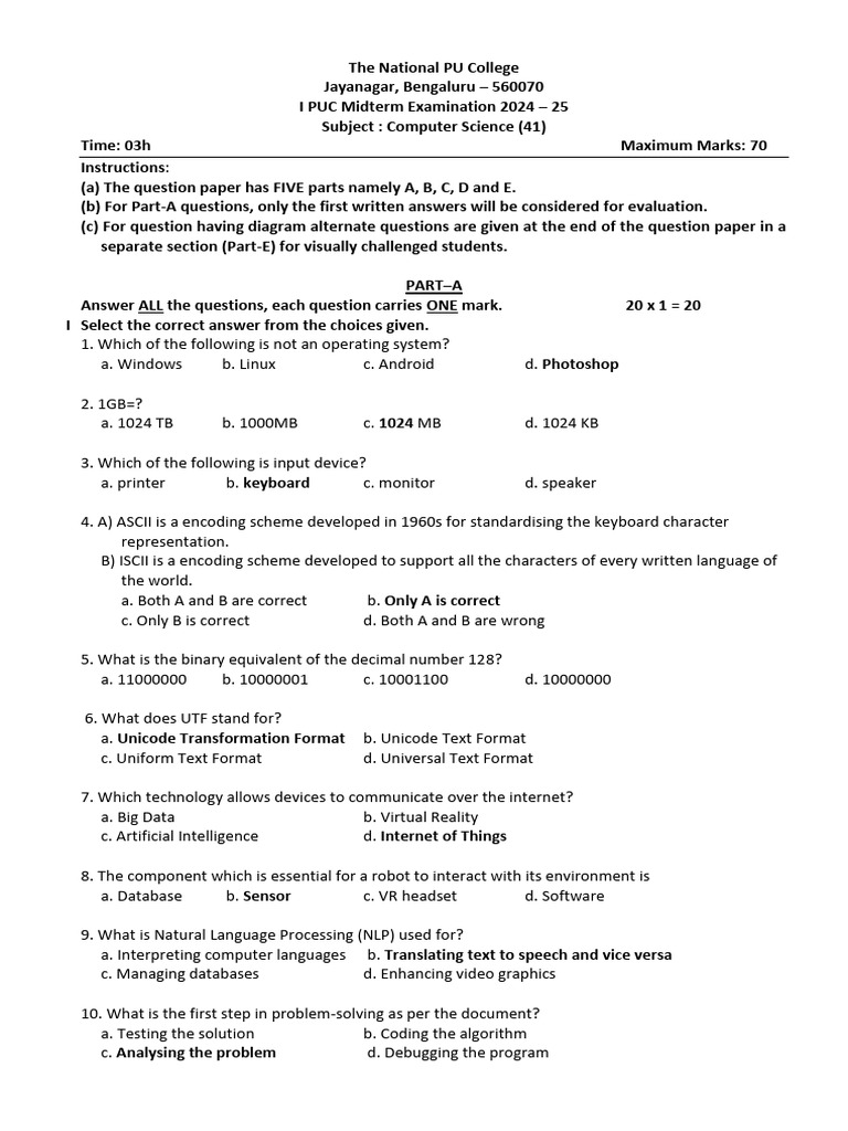 I Pu Midterm Model Paper 1 - Answers | PDF | Data Type | Graphical User Interfaces