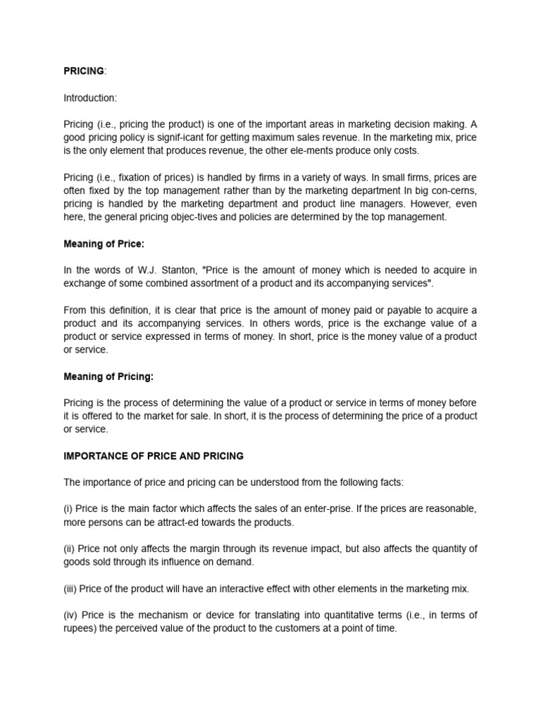 Importance of Pricing in Marketing | PDF | Prices | Marketing