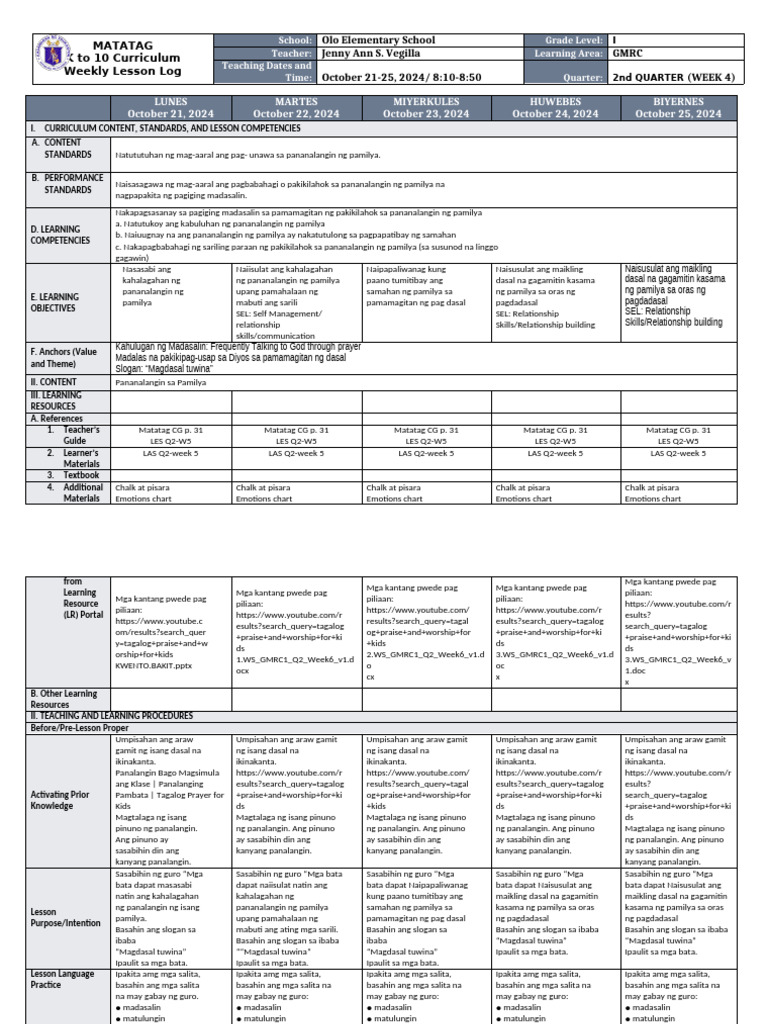 Dll-Matatag GMRC-1 Q2 W5 | PDF