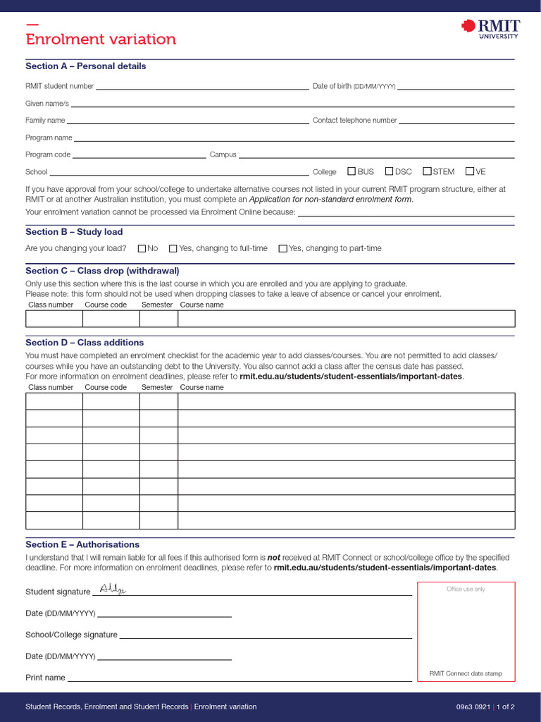 RMIT Enrolment Variation Process | PDF | Diploma | Postgraduate Education