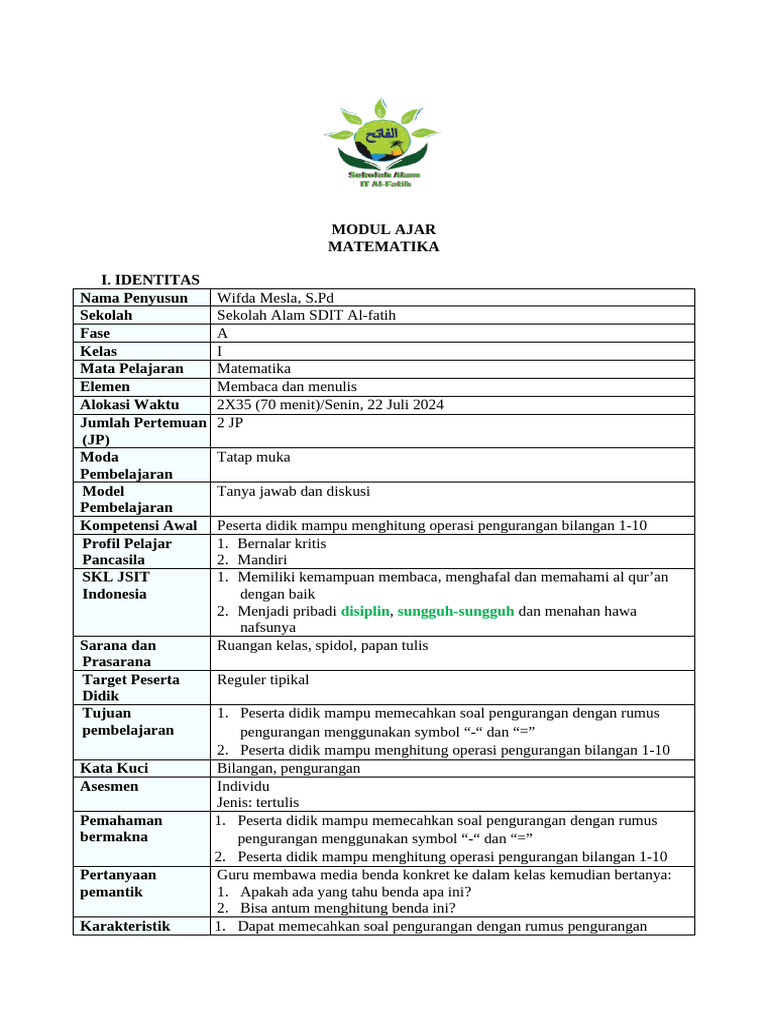 MA MTK (Pengurangan Bil 1-10) | PDF