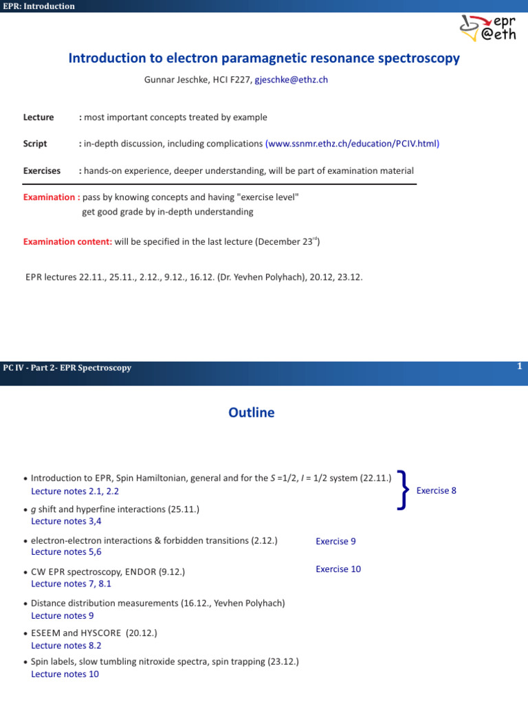 Slides EPR 2016 | PDF | Electron Paramagnetic Resonance | Nuclear ...