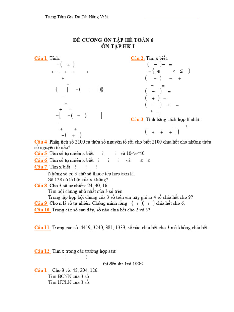De Cuong On Tap He Toan 6 On Luyen He Toan Lop 6 Len 7 | PDF