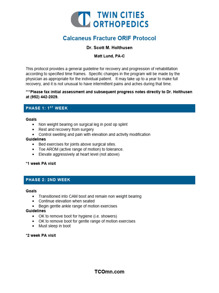 Holthusen Calcaneus Fracture ORIF Protocol 7.5.23 | PDF | Ankle ...