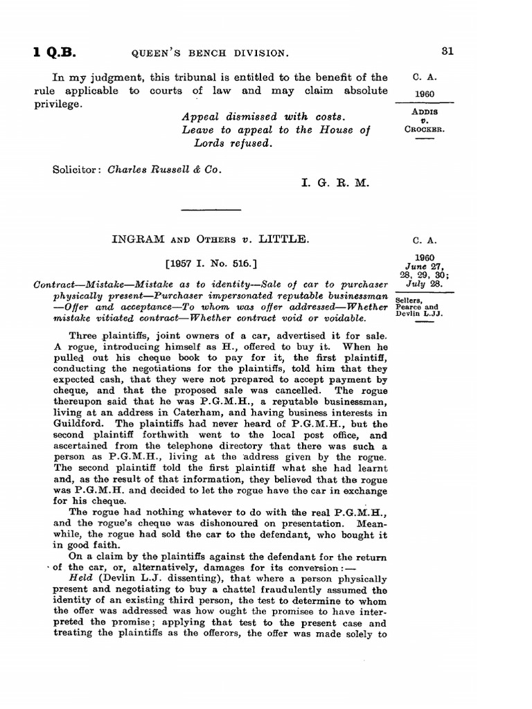 Ingram Versus Little | PDF